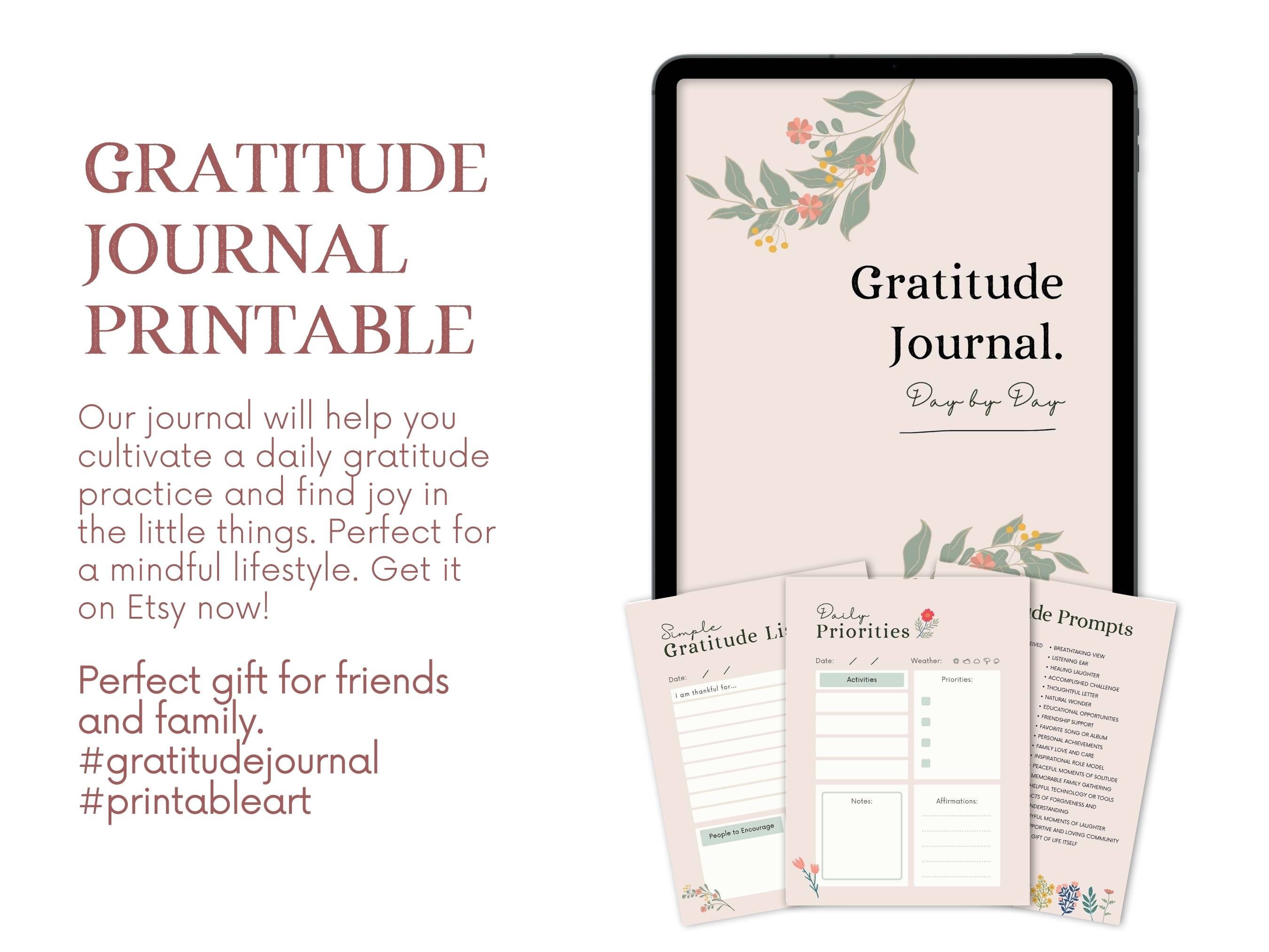 Gratitude Journal Printable, Digital Daily Gratitude Journal, 5 Minute ...