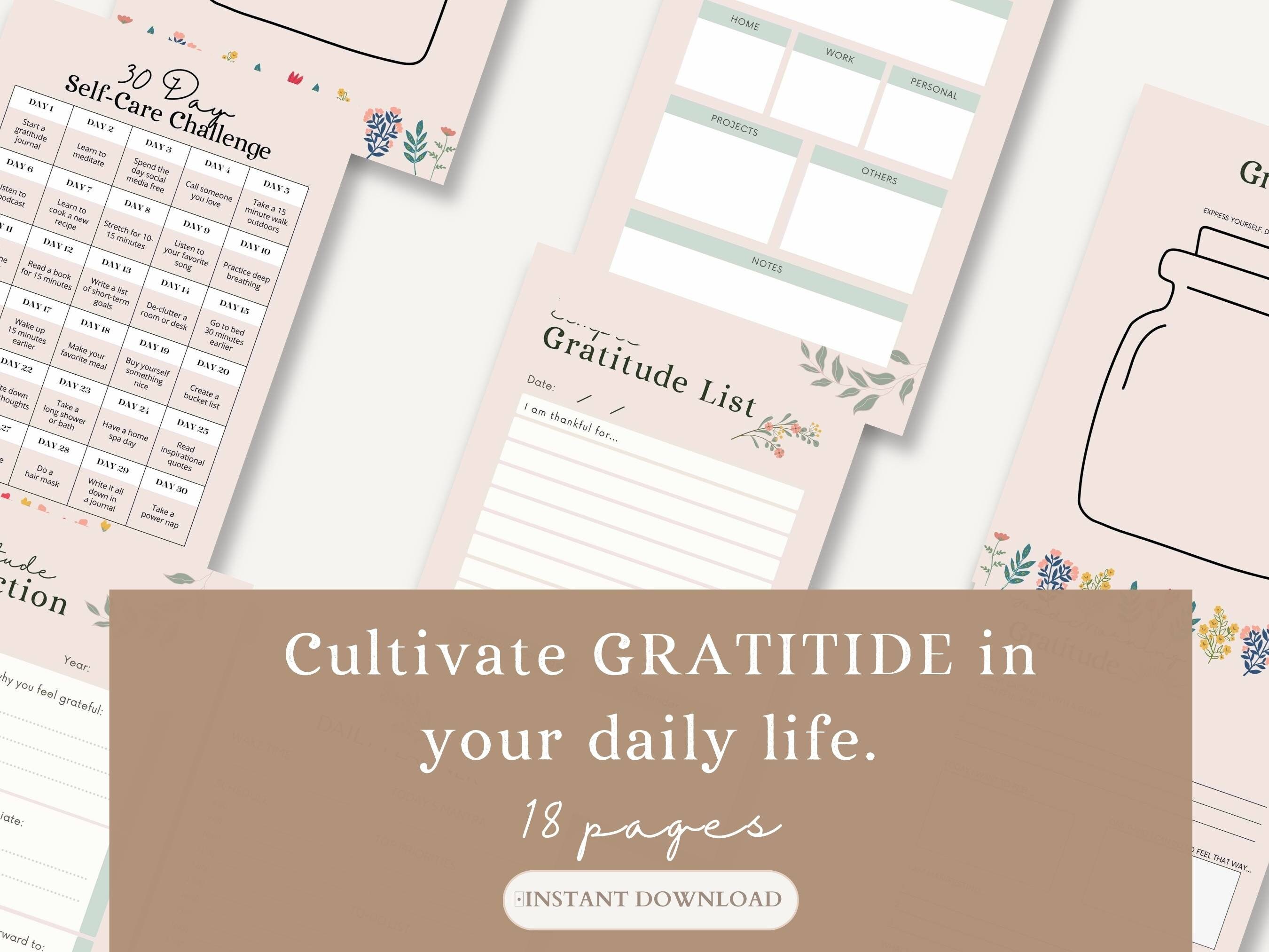 Gratitude Journal Printable, Digital Daily Gratitude Journal, 5 Minute ...