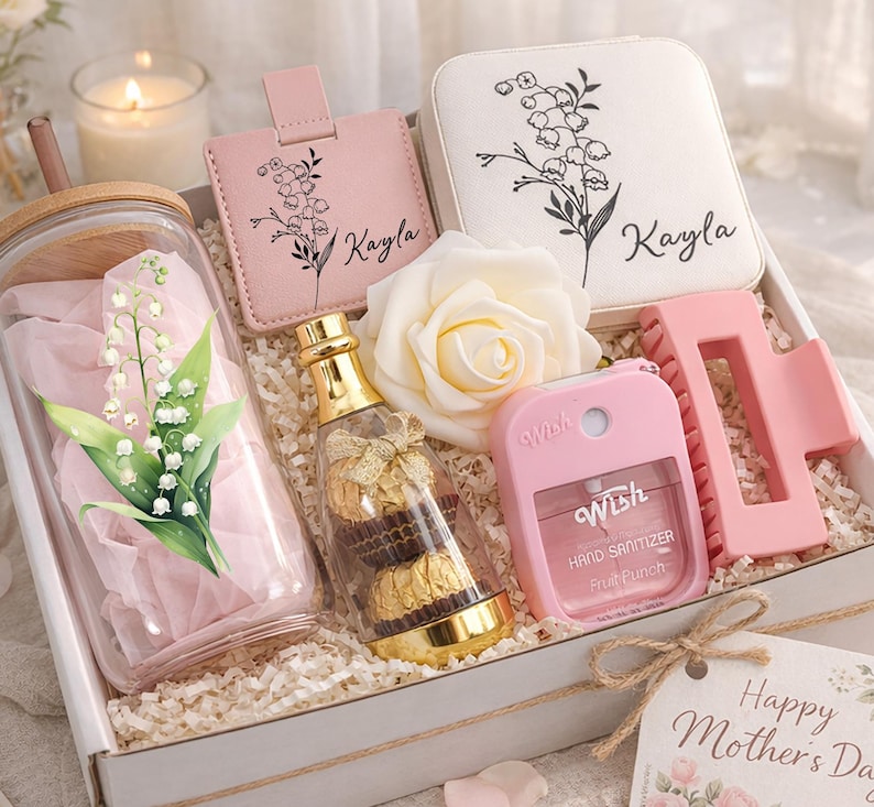 Personalized Mother’s Day Gift Box for Mom, Custom Name Gift Set, Pink ...