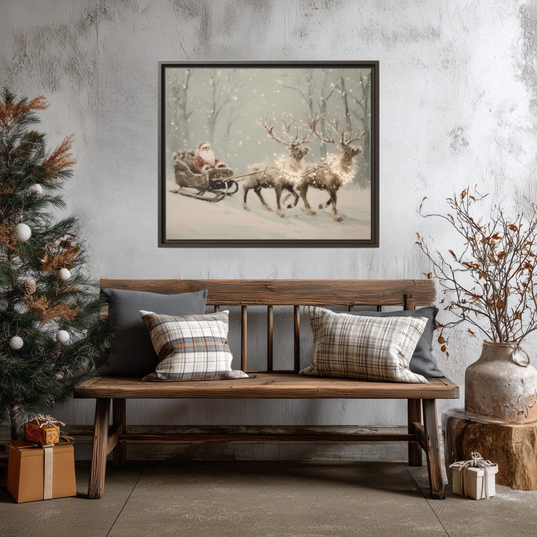 Santa Sleigh Art Christmas Canvas Print Wall Hanging Decoration Holiday ...