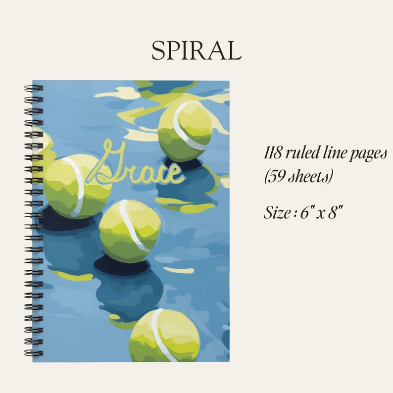 Personalized Cute Tennis Themed Journal for Tennis Lover Unique Sporty ...