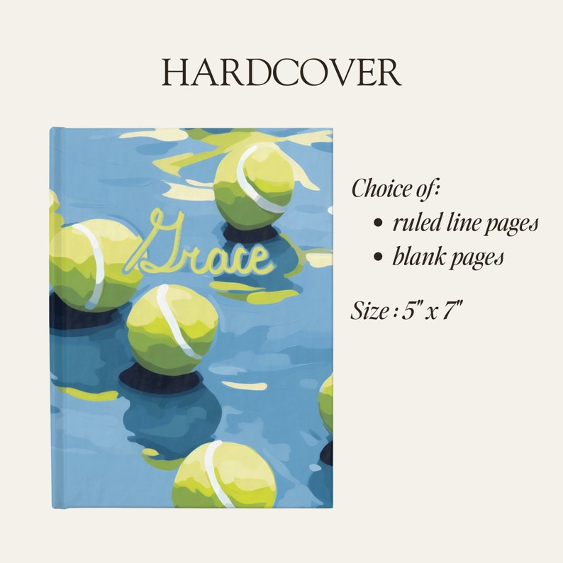 Personalized Cute Tennis Themed Journal for Tennis Lover Unique Sporty ...