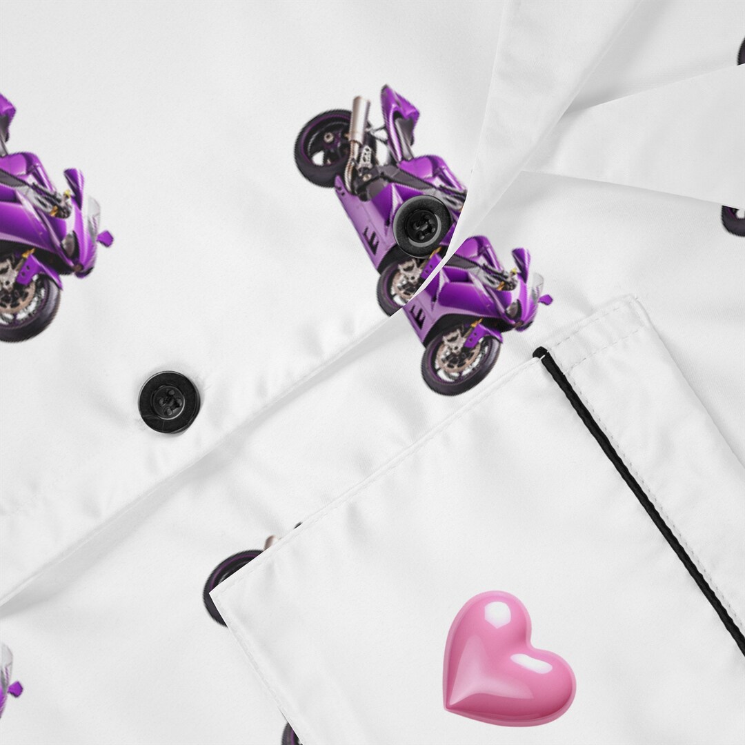 Motorcycle Motive Women's Satin Pajamas AOP Loving Motorweare Cars Pink ...