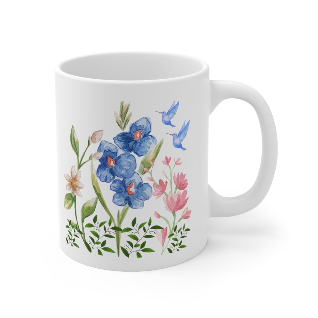 Taza Con Flores Vintage Jardín Botánico Taza Con Colibríes Minimalista ...