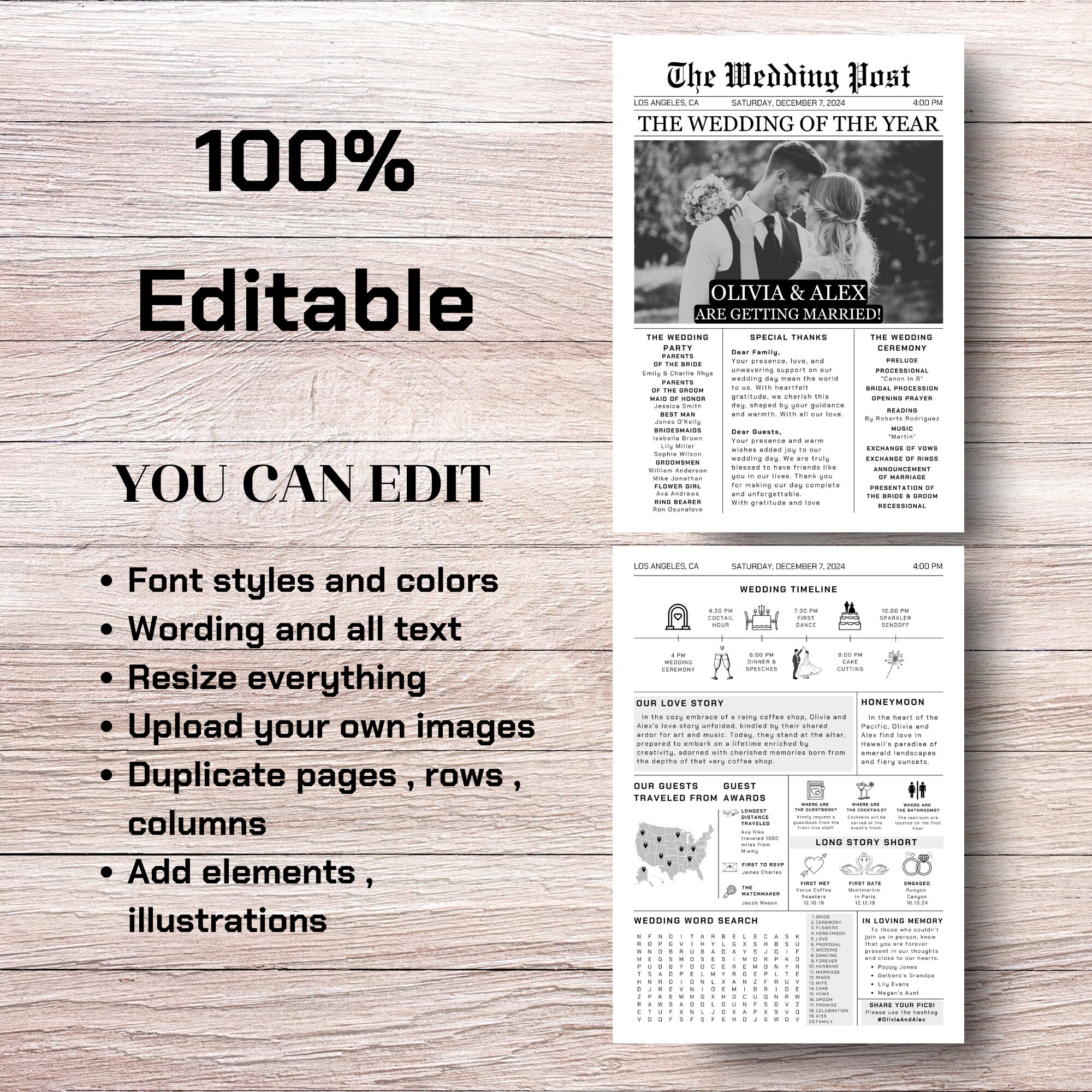 Wedding Newspaper, Wedding Newspaper Template, DIY Newspaper, Wedding ...