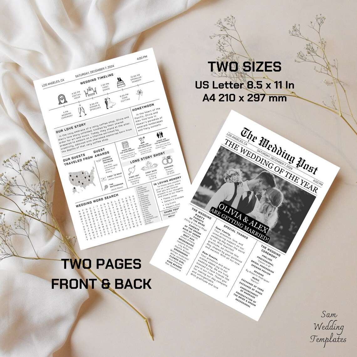Wedding Newspaper, Wedding Newspaper Template, DIY Newspaper, Wedding ...
