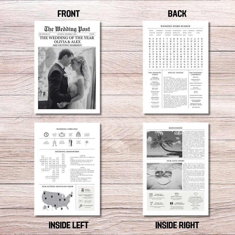 Wedding Newspaper, DIY Newspaper, Wedding Newspaper Template, Wedding ...