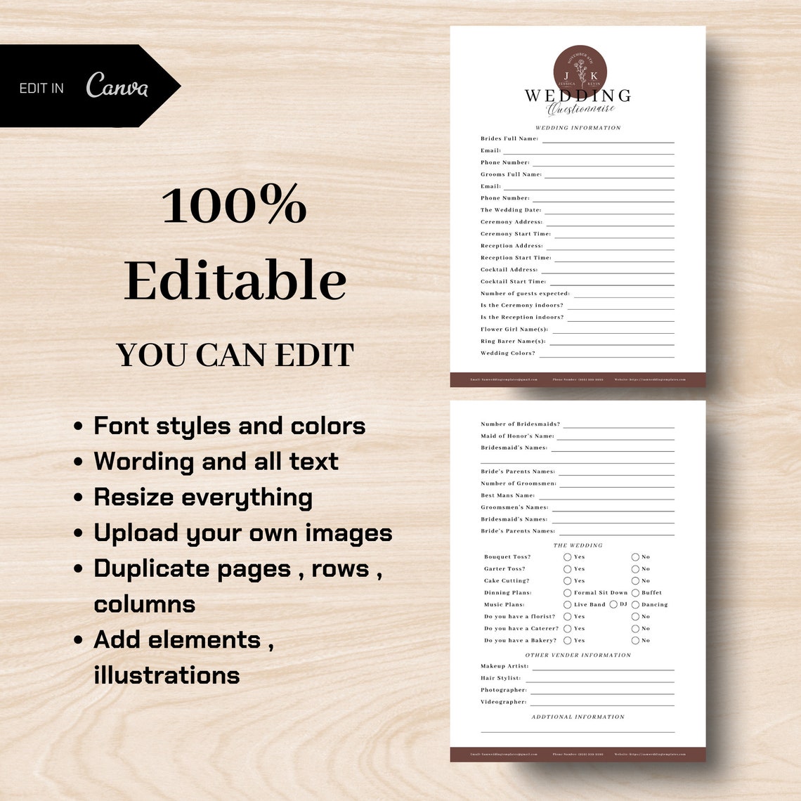 Professional Wedding Planner Client Questionnaire and Checklist Planner ...