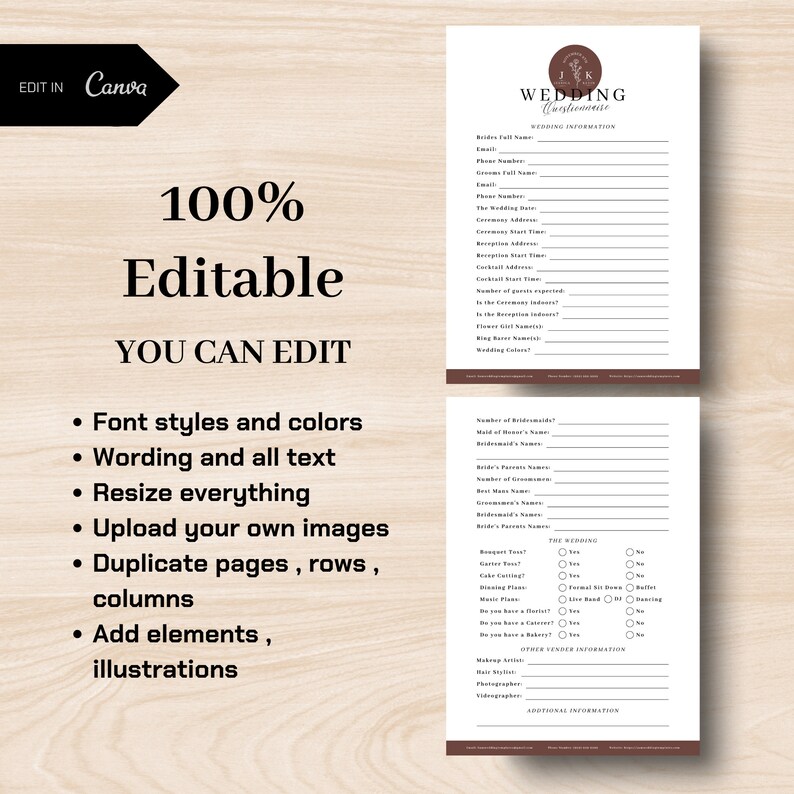 Professional Wedding Planner Client Questionnaire and Checklist Planner ...