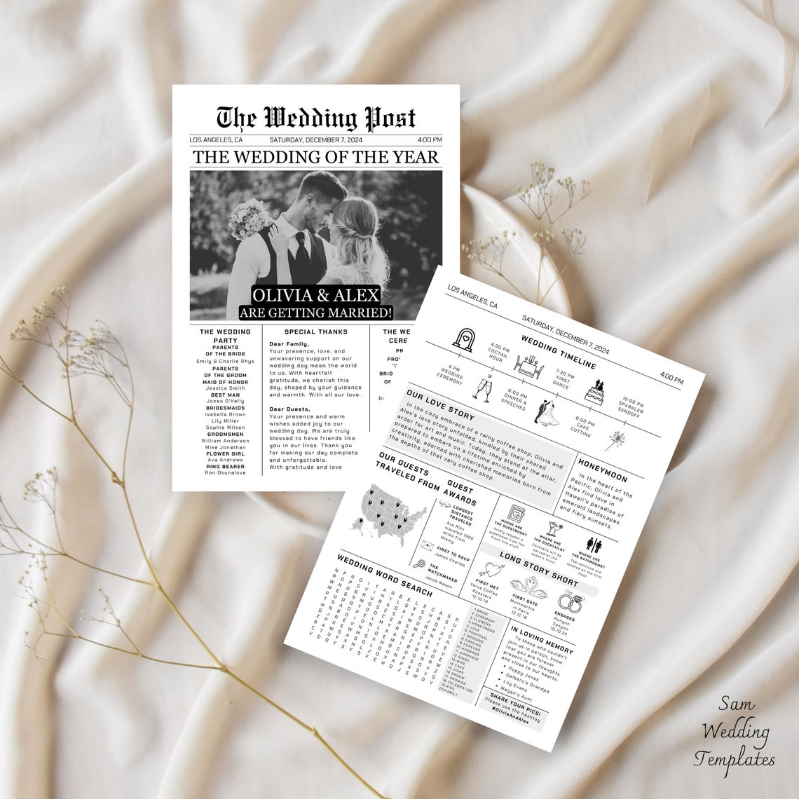 Wedding Newspaper, Wedding Newspaper Template, DIY Newspaper, Wedding ...
