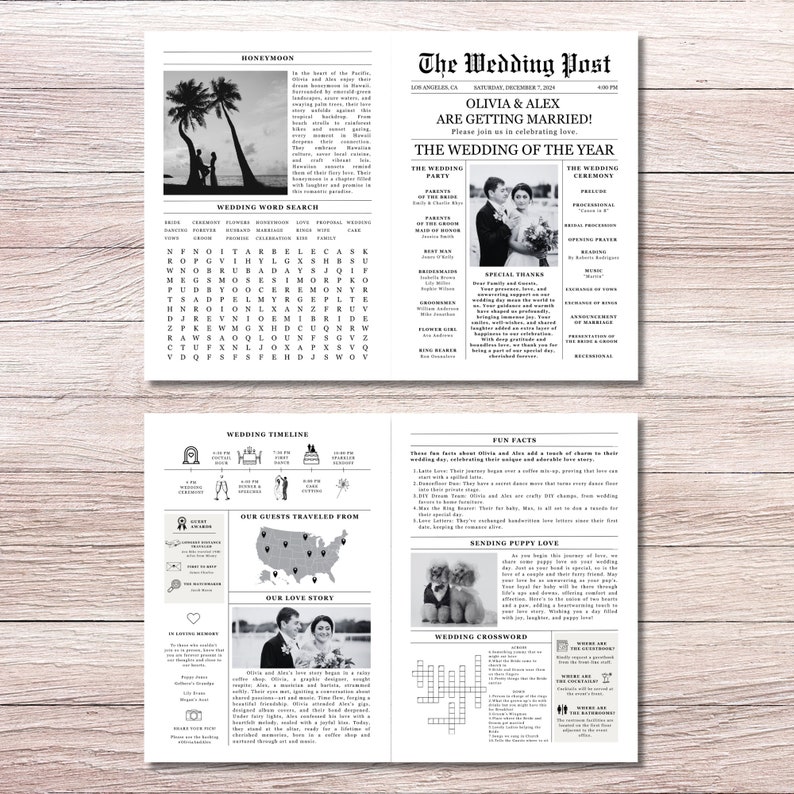Wedding Newspaper Template, DIY Newspaper, Newspaper Wedding Template ...