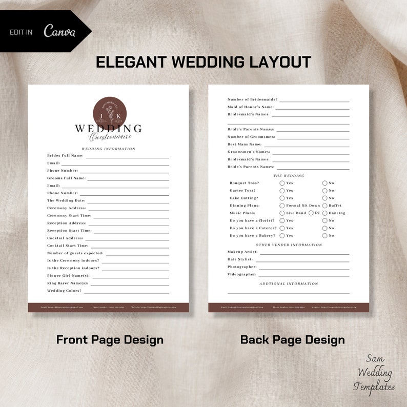 Professional Wedding Planner Client Questionnaire and Checklist Planner ...