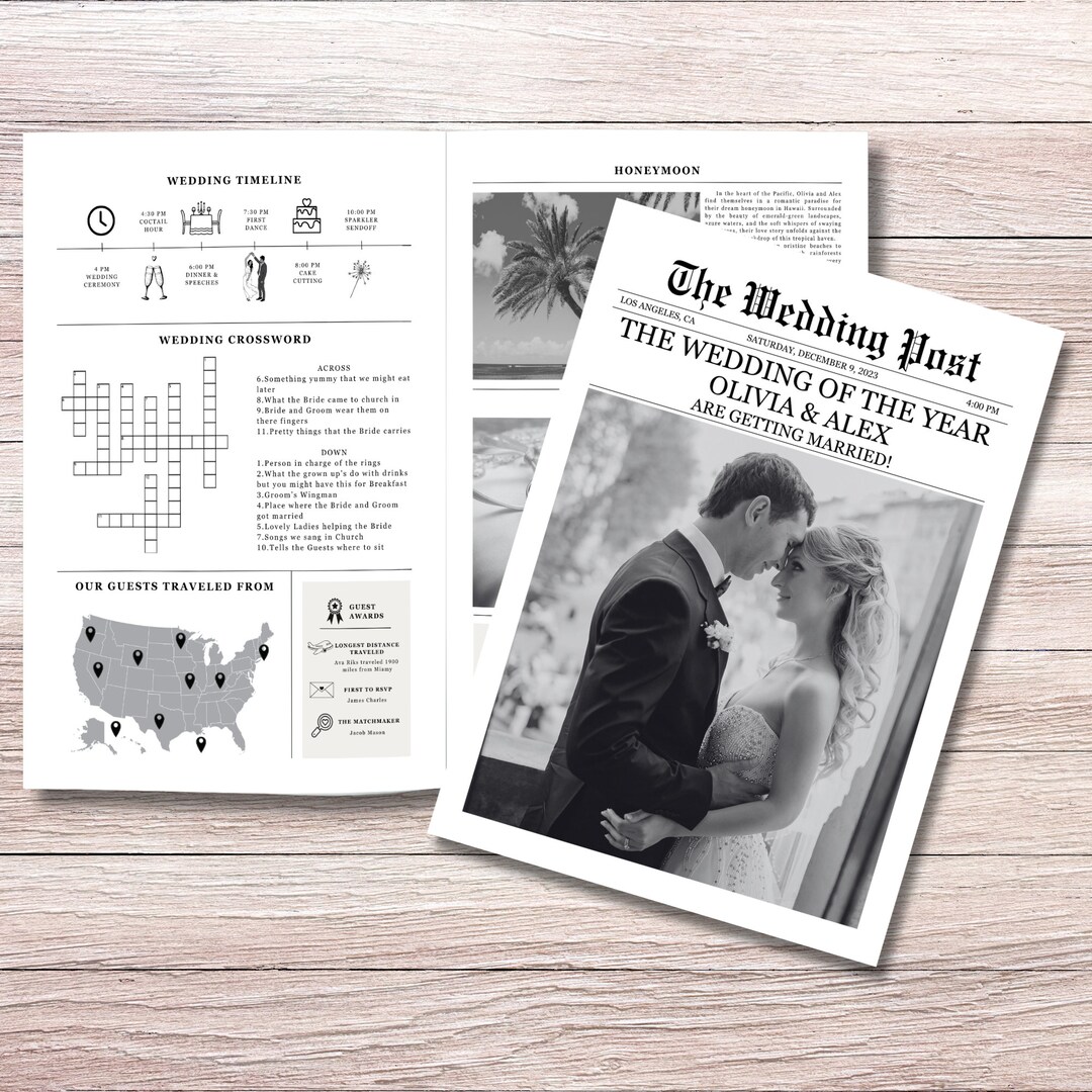 Wedding Newspaper, DIY Newspaper, Wedding Newspaper Template, Wedding ...
