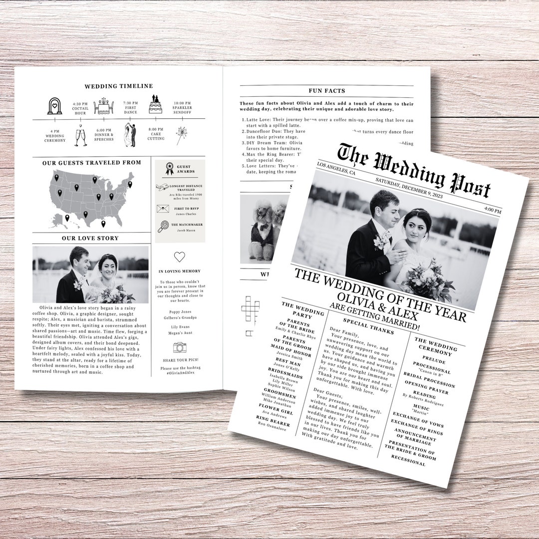 Wedding Newspaper Template, Wedding Newspaper, DIY Newspaper, Wedding ...