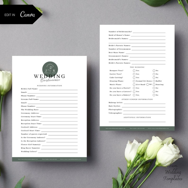 Professional Wedding Planner Client Questionnaire and Checklist Planner ...