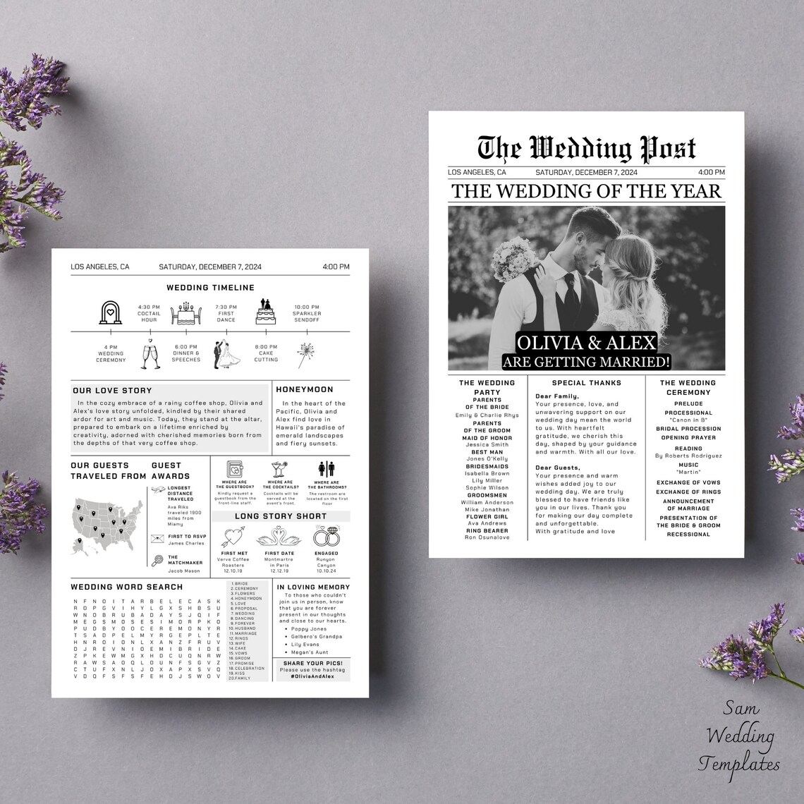 Wedding Newspaper, Wedding Newspaper Template, DIY Newspaper, Wedding ...