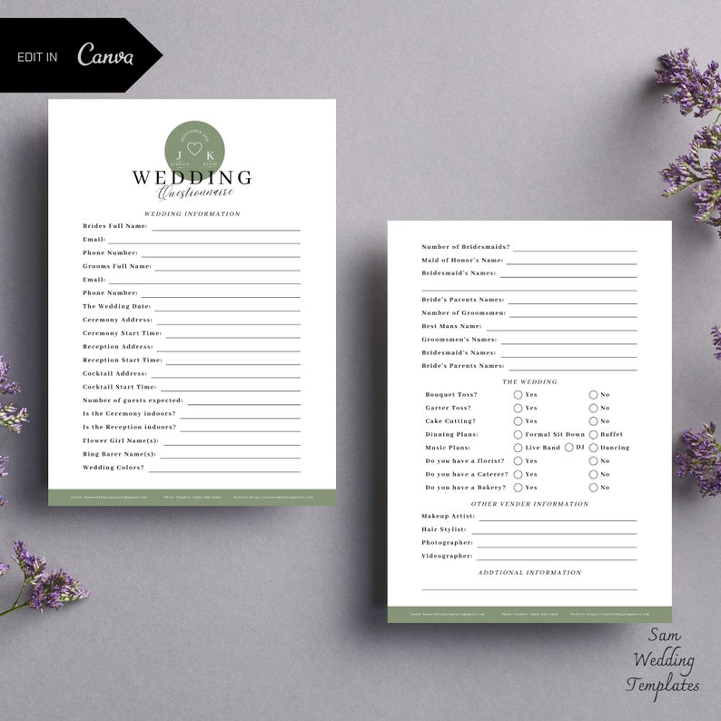 Professional Wedding Planner Client Questionnaire and Checklist Planner ...