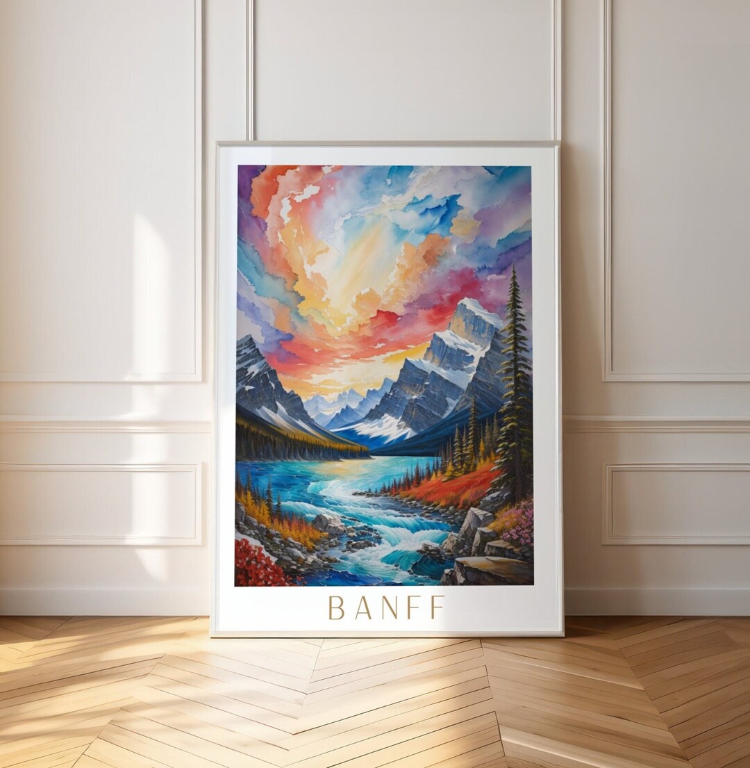 Banff Travel Poster, Banff Wall Art, Canada Travel Poster Gift, Oil ...