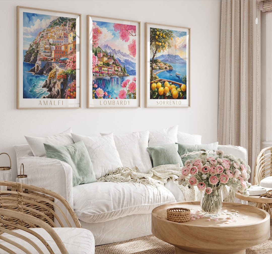 Set of 3 Italy Poster Wall Art, Set of Three Retro Italy Lombardy ...