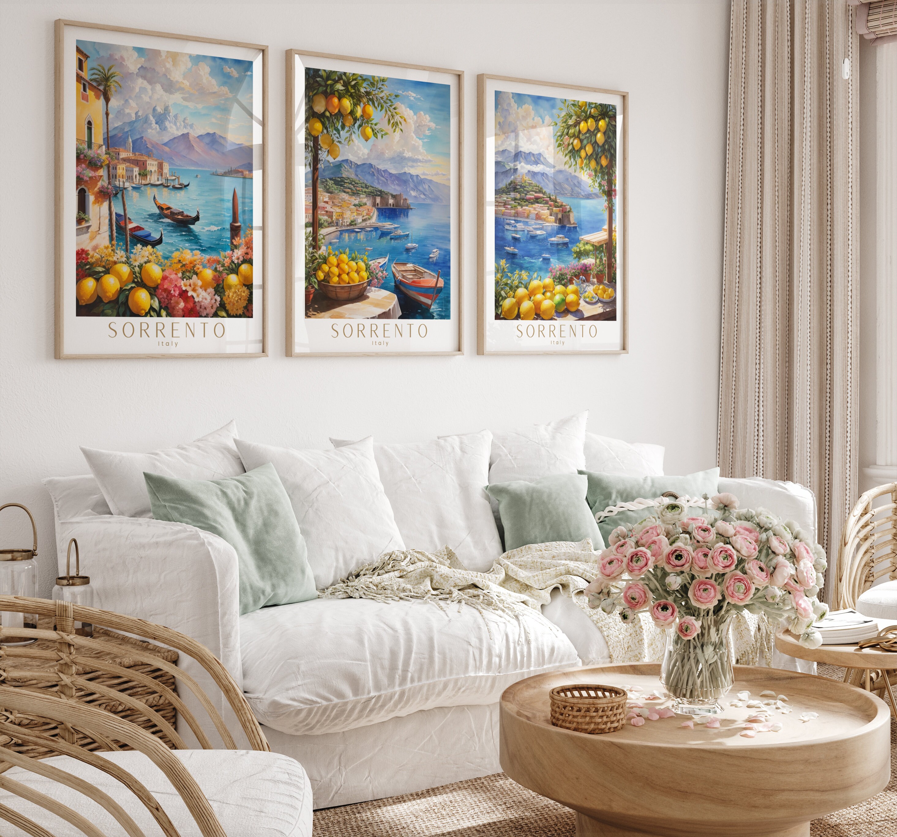 Set of 3 Sorrento Lemon Italy Poster Set of Three Wall Art Lemons Tree ...