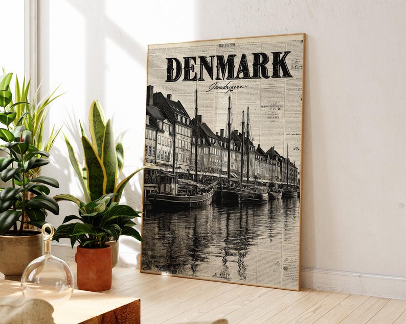 Denmark Travel Wall Art | Copenhagen Vintage City Poster | Retro ...