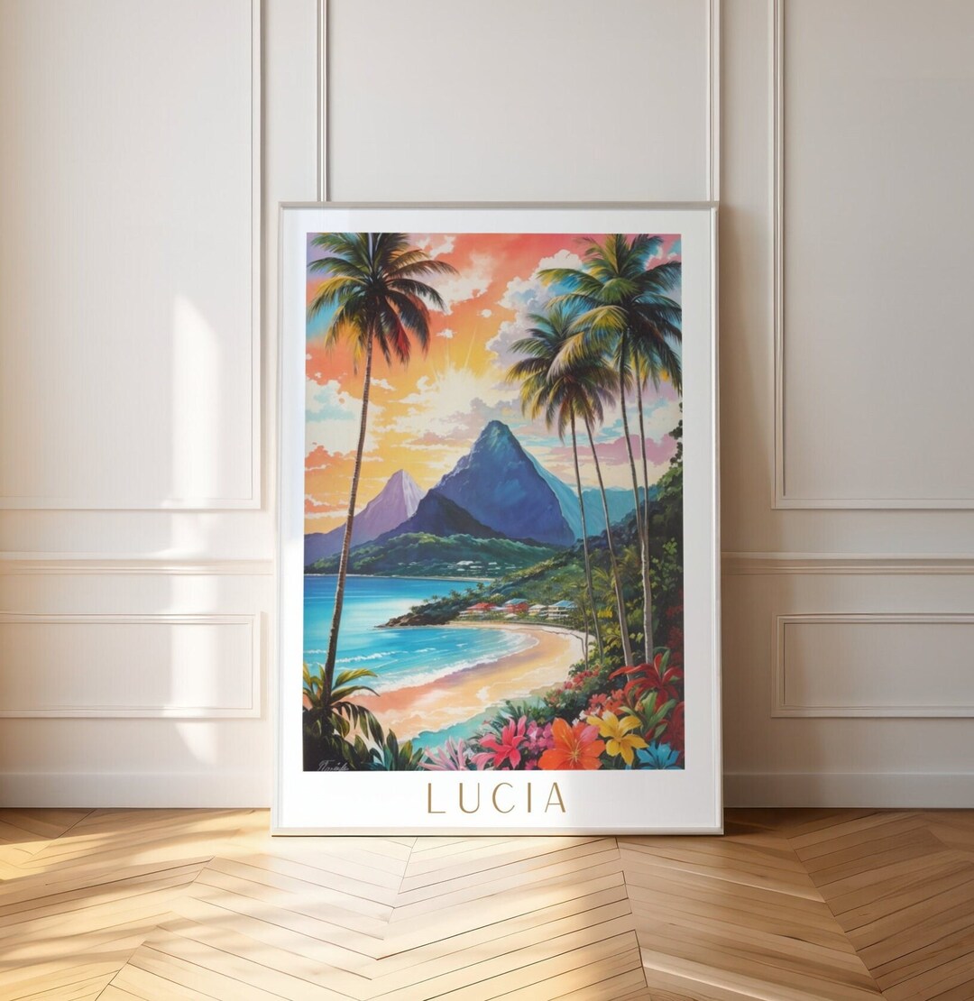 Lucia Caribbean Travel Poster Wall Art Beach Gift Print, Lucia Island ...