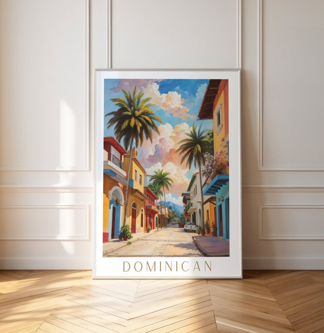 Dominican Travel Poster Wall Art Gift Print Caribbean, Palm Tree Oil ...