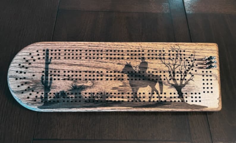 Cribbage Board Custom Made From Red Oak With Southwestern Desert Art ...