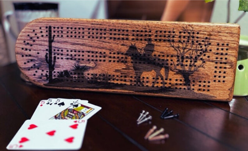 Cribbage Board Custom Made From Red Oak With Southwestern Desert Art ...