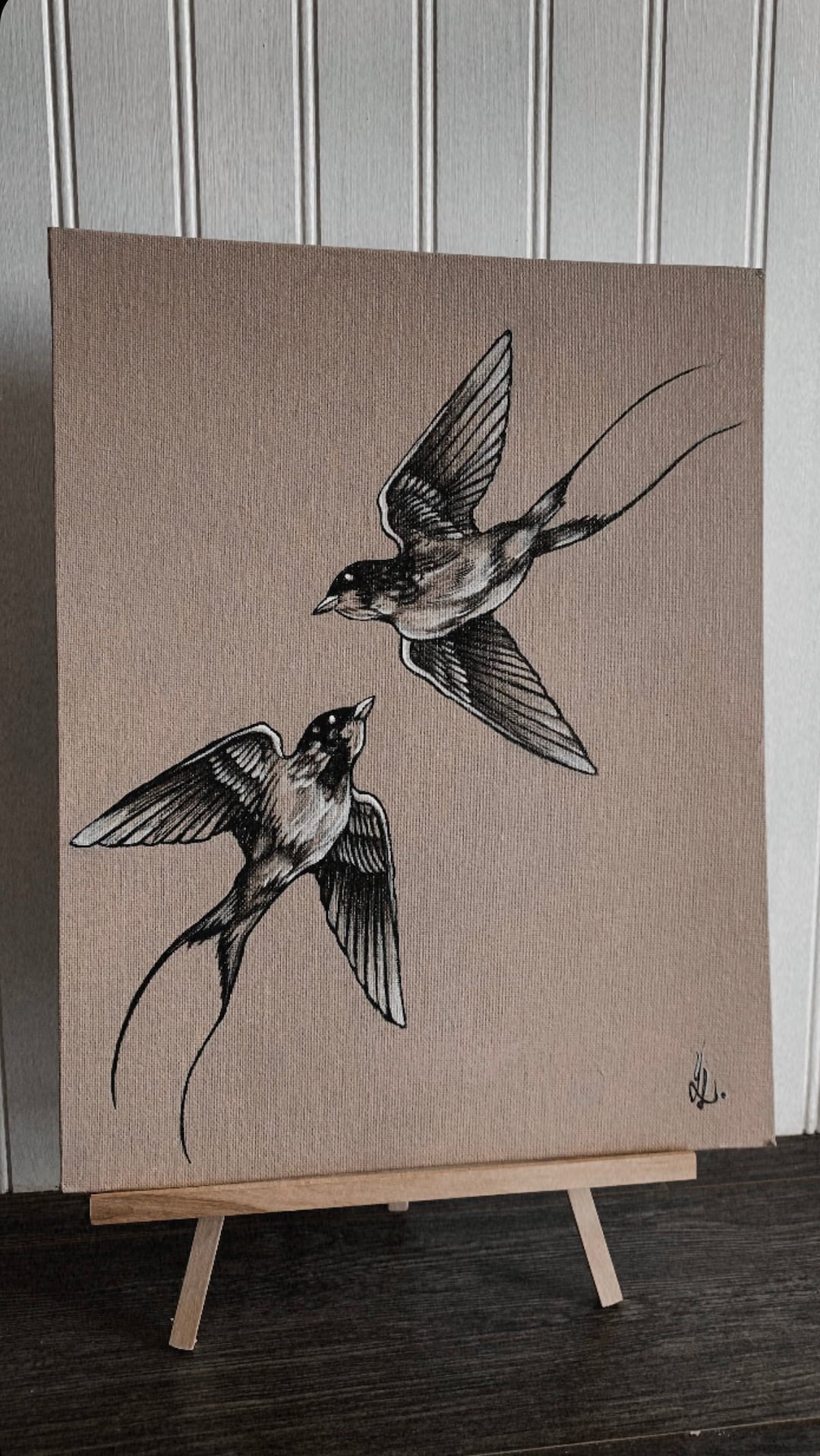 Two Hand Painted Swallows/ Decor/acrylic Painting - Etsy