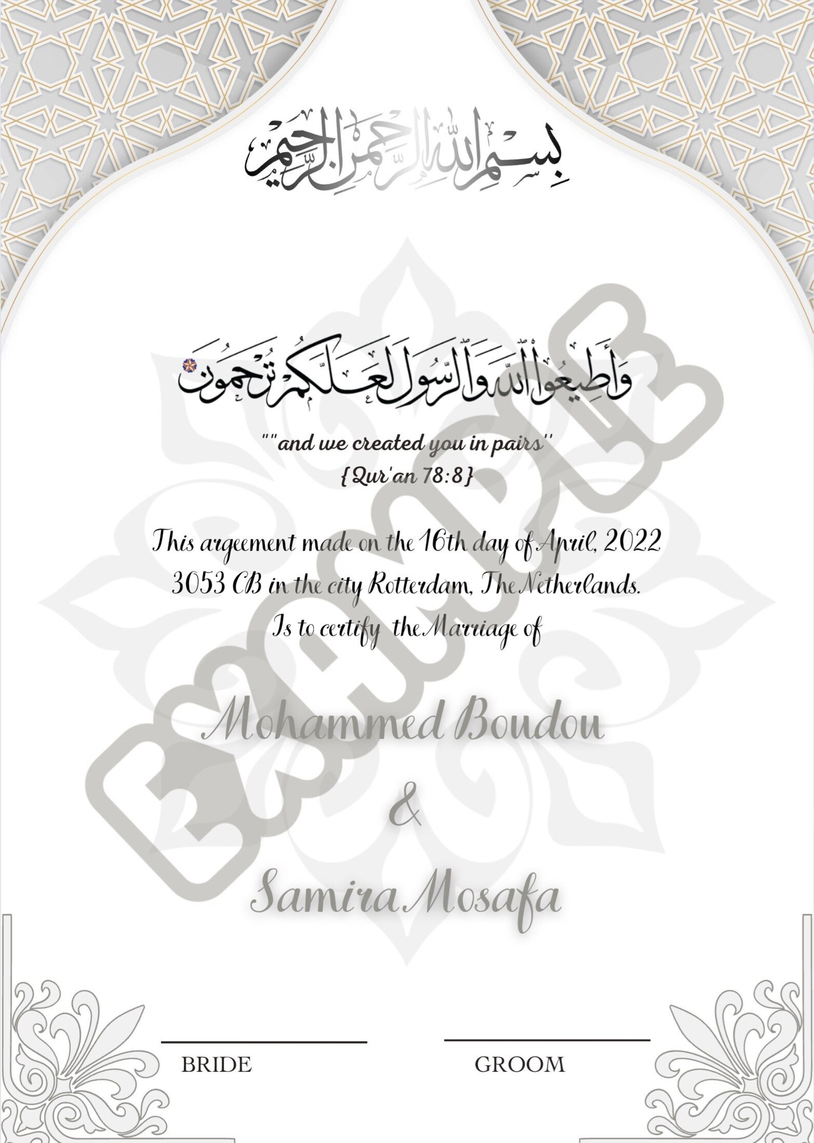 Nikkah Contract, Islamic Marriage Contract, Deed Islam, Nikkah ...