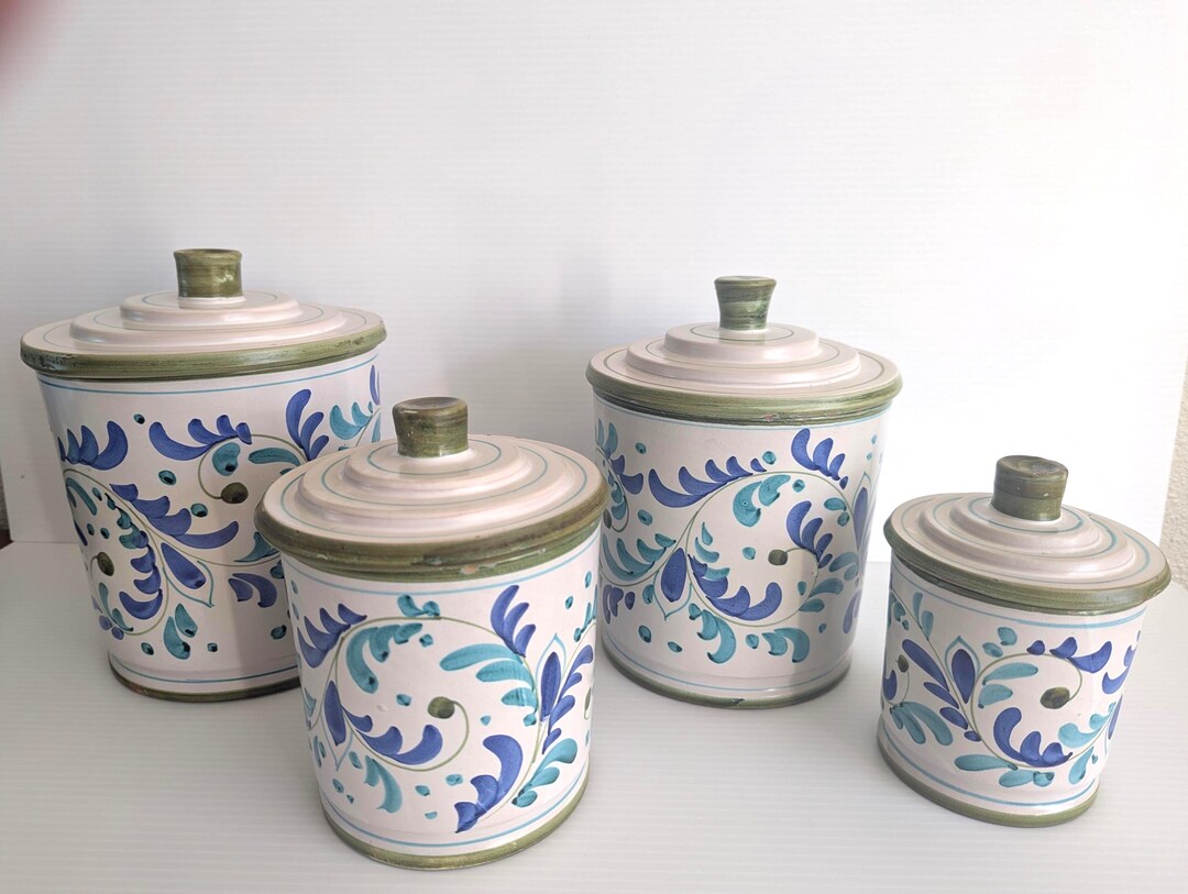 Mid-century 1960s Hand Painted Italian Set of 4 Ceramic Canisters - Etsy
