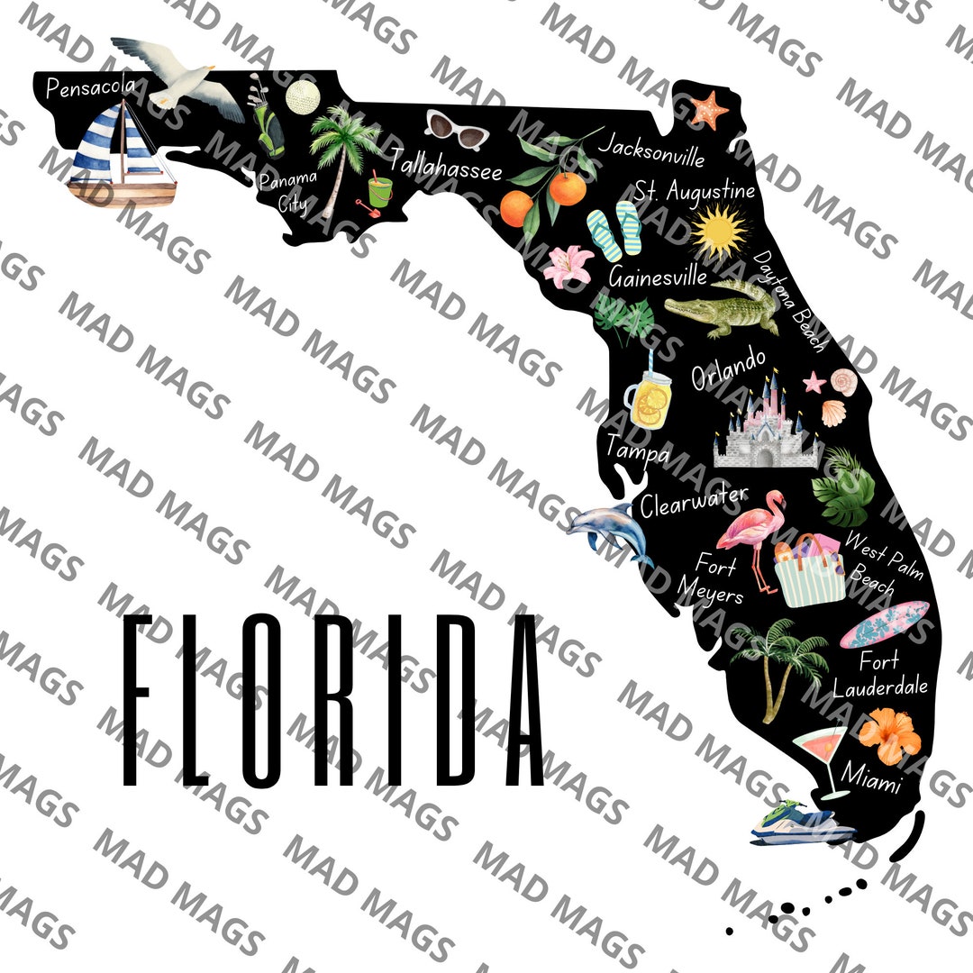 Florida Digital Art Collage, State Pride Décor Prints, PNG and JPG ...