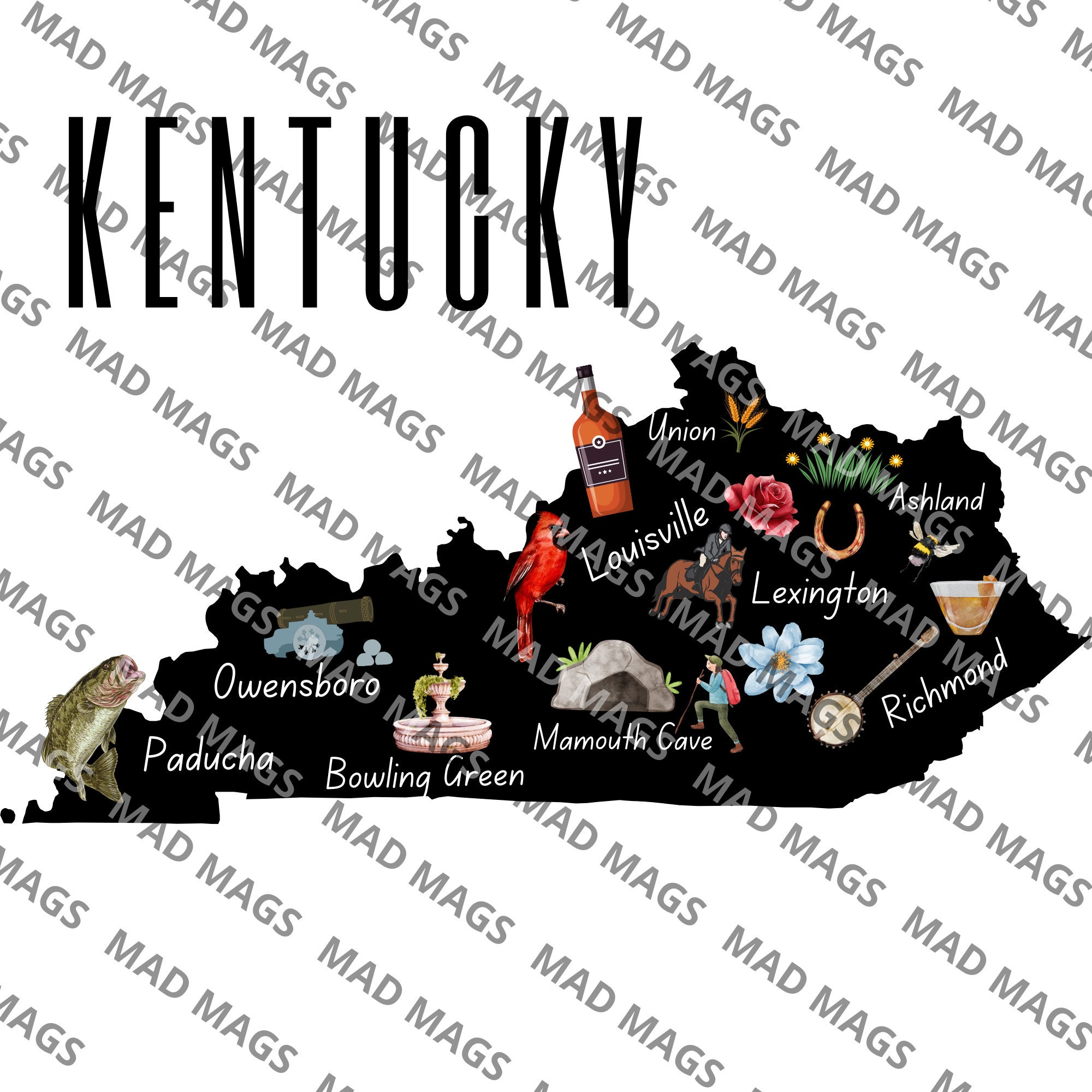 Kentucky State Digital Artwork Collage, Bluegrass State Print Out Art ...