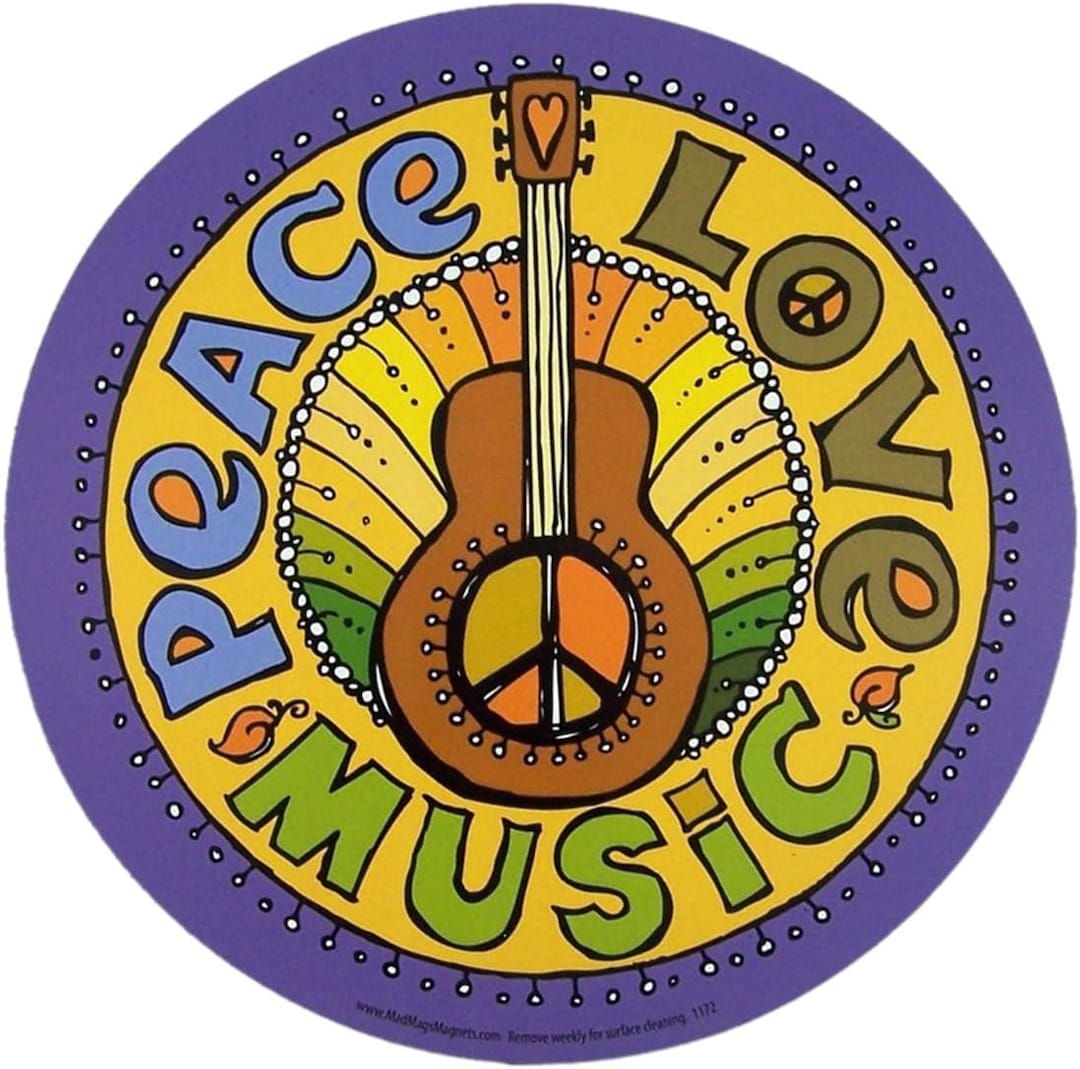Peace, Love, and Music Magnet for Car Locker or Refrigerator, Colorful ...