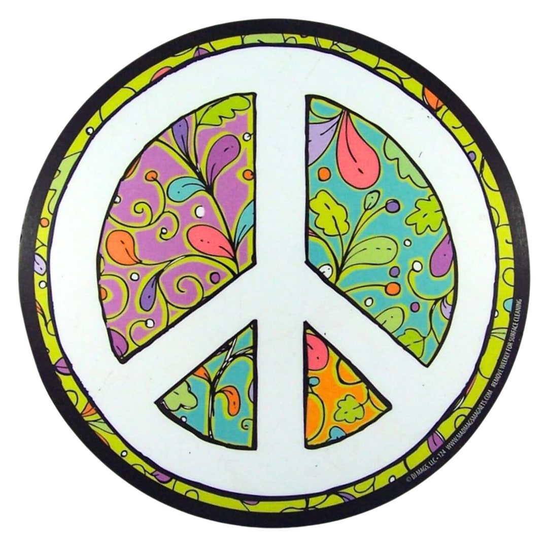 Hippie Peace Sign Magnet, Retro Styled Magnetic Decal for Fridge, Cars ...