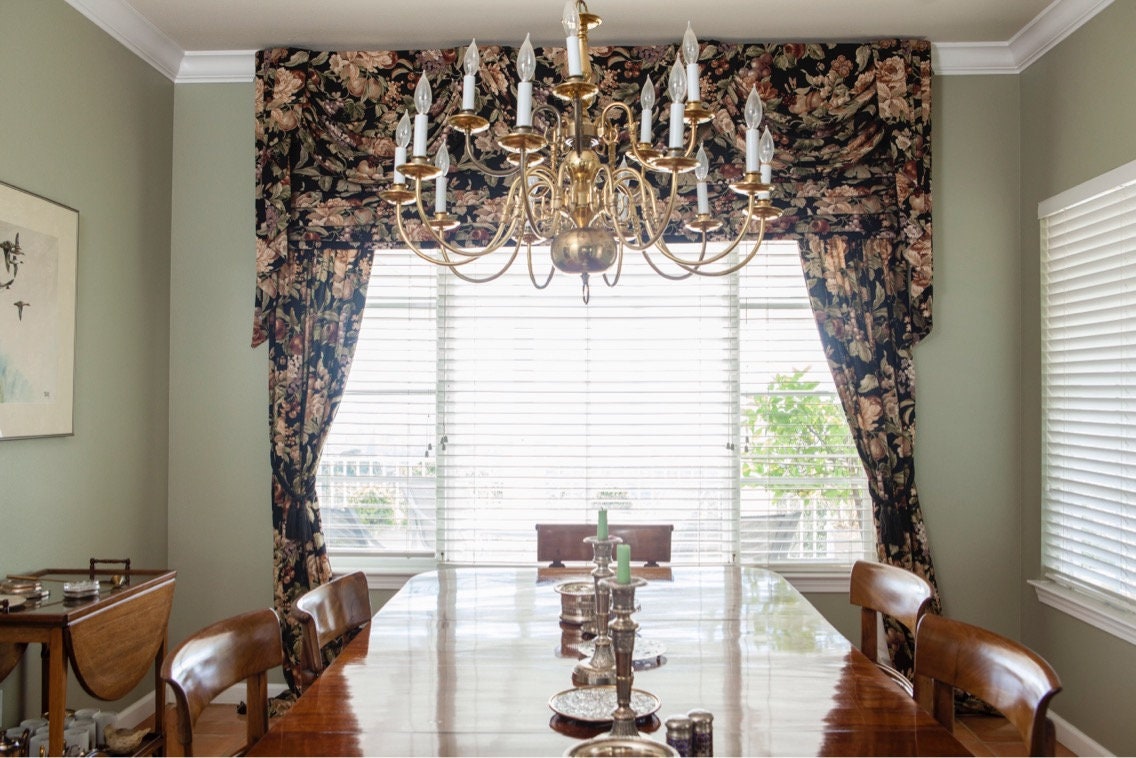 Elegant Triple Fancy Valance Treatment Featuring Faux Roman/swag With ...