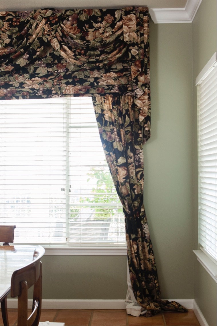 Elegant Triple Fancy Valance Treatment Featuring Faux Roman/swag With ...