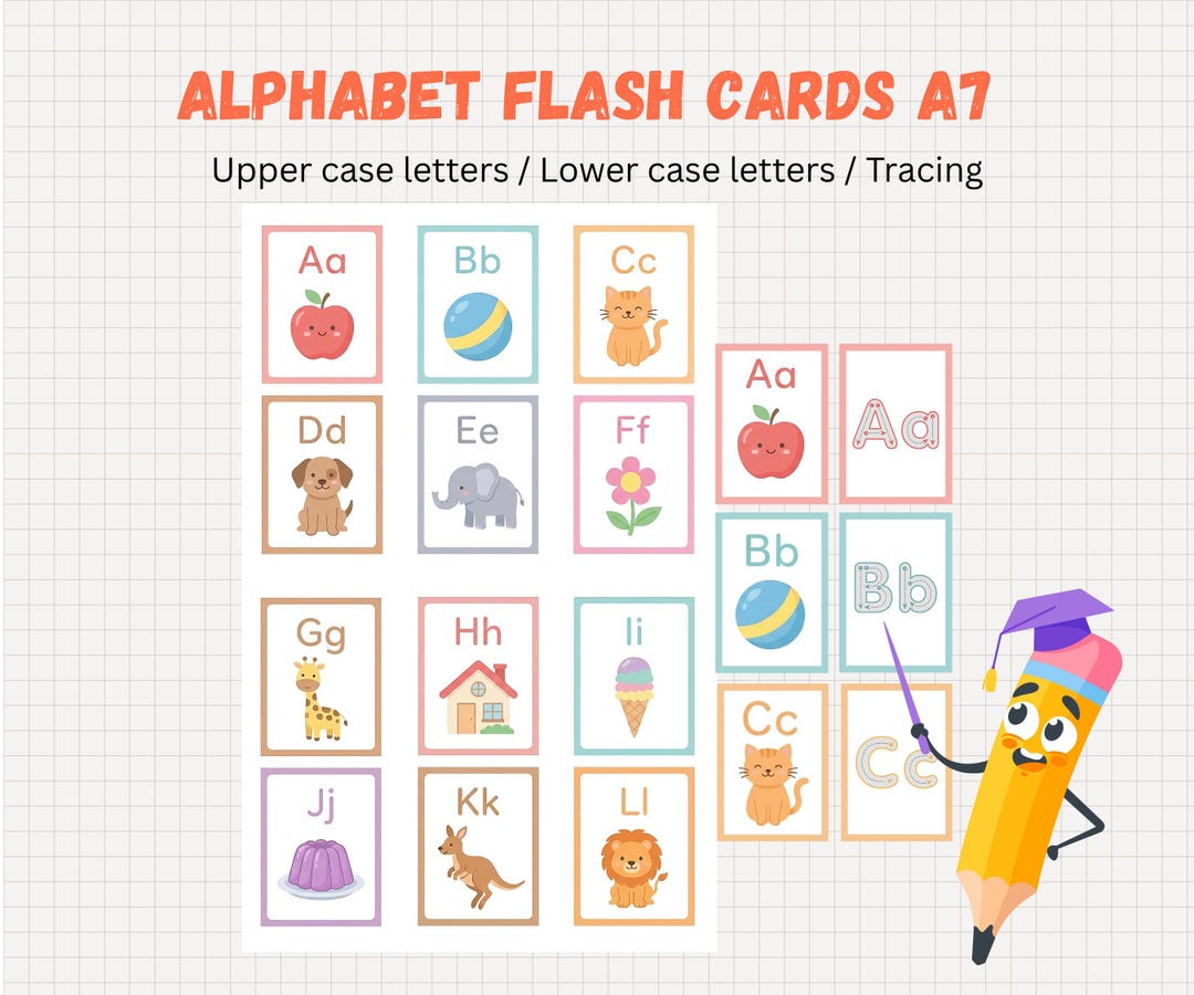 Alphabet Flash Cards A7 | Upper and Lower Case Cards | Tracing ...