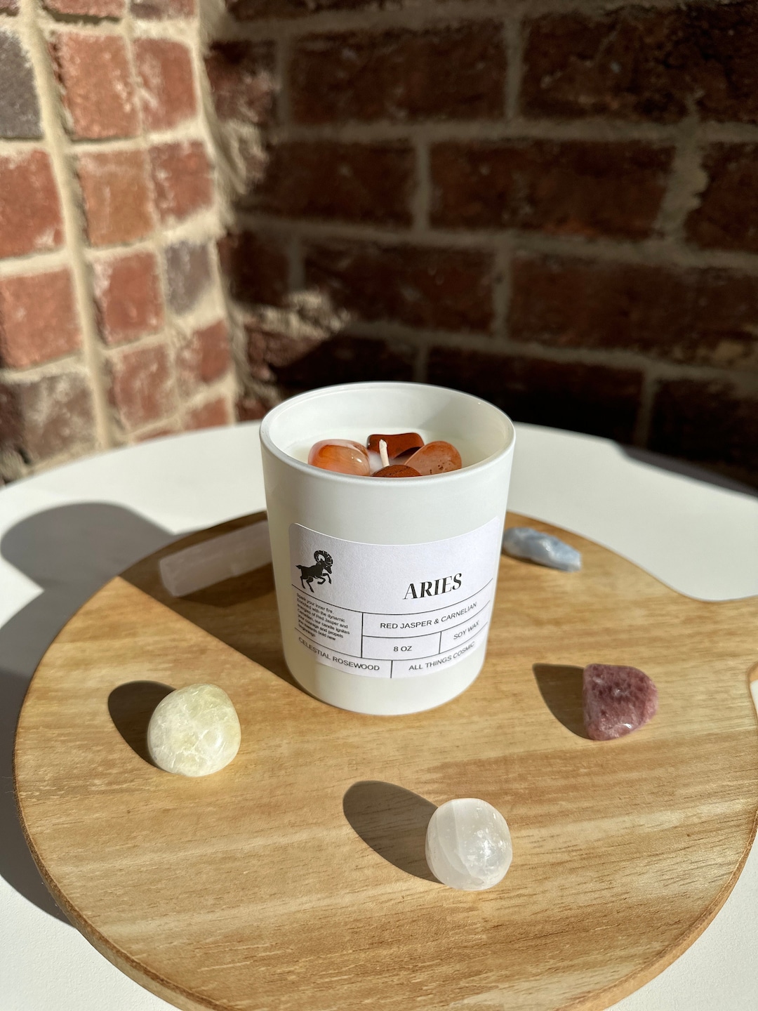 Aries Soy Wax Crystal Candle Zodiac Candle Aries Candle With Red Jasper ...