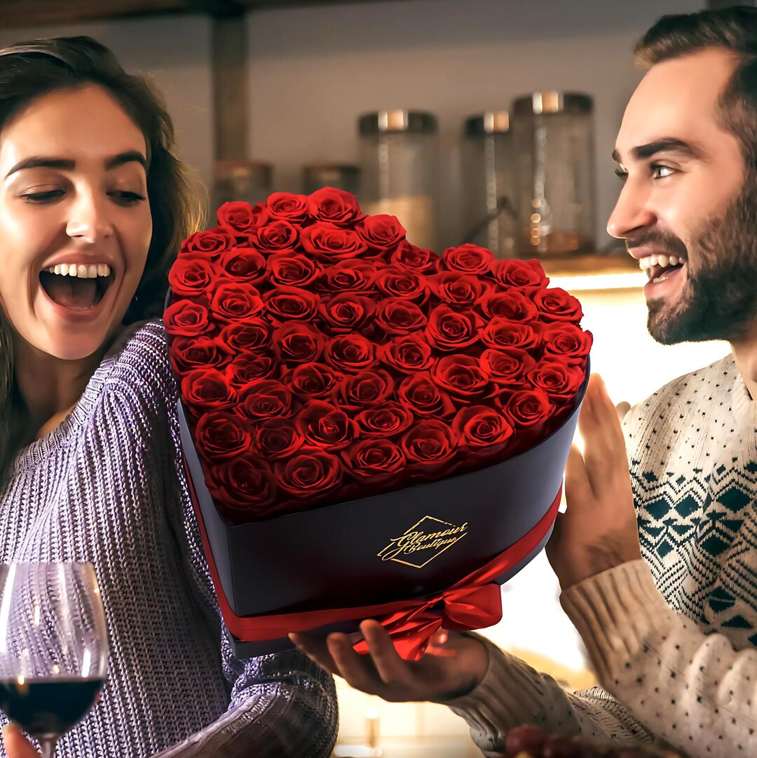 Heart Shape Rose Gift Box - Eternal Rose Bouquet - Etsy