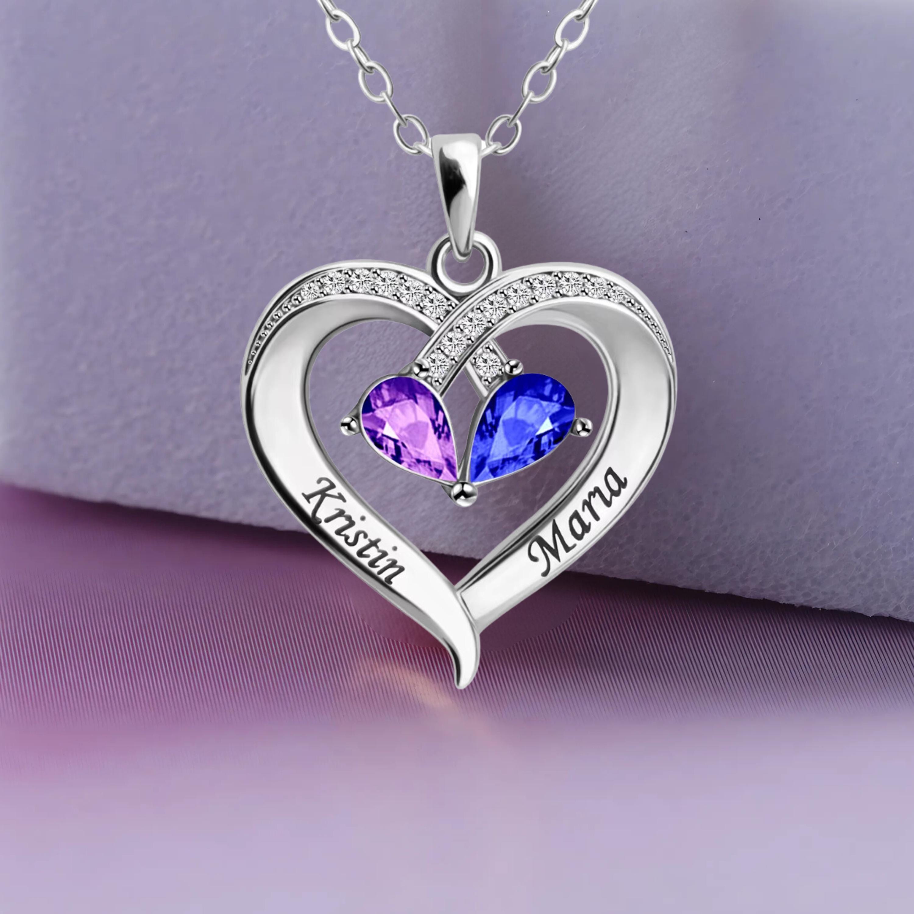 Custom Heart Pendant Necklace: Personalized Names & Birthstones - Etsy