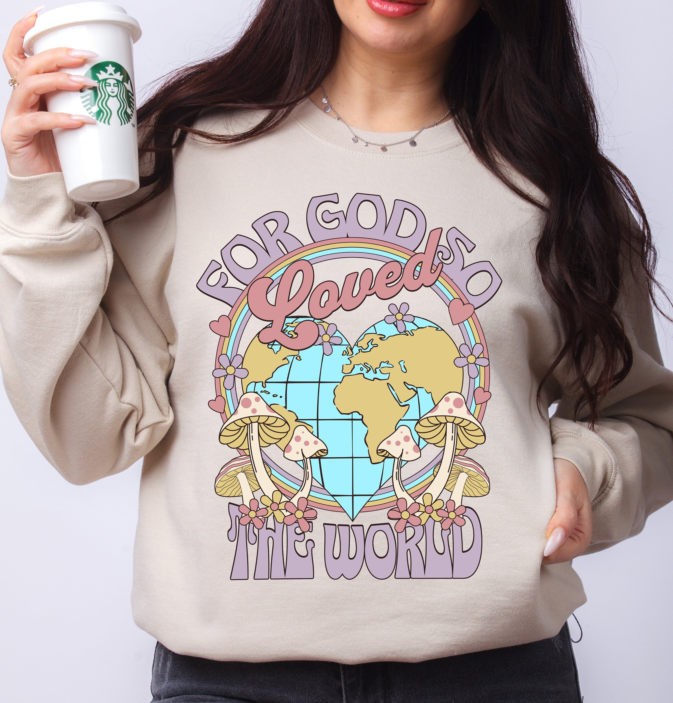 Christian Sweatshirts God Loved the World Bible Verse Mom Gift, John 3: ...