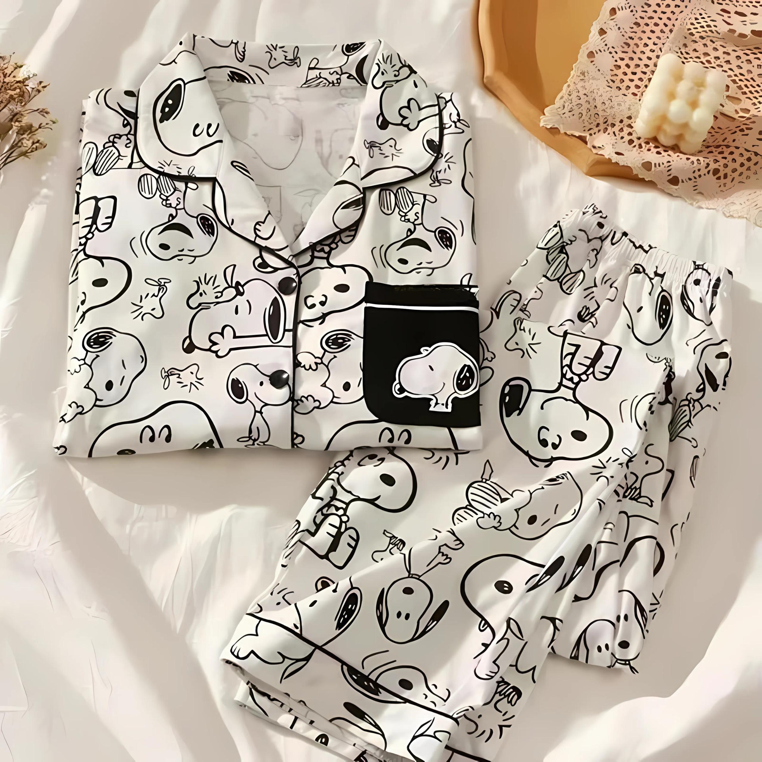 Snoopy Pajama Set: Milk Silk Long Sleeve Sleepwear - Etsy