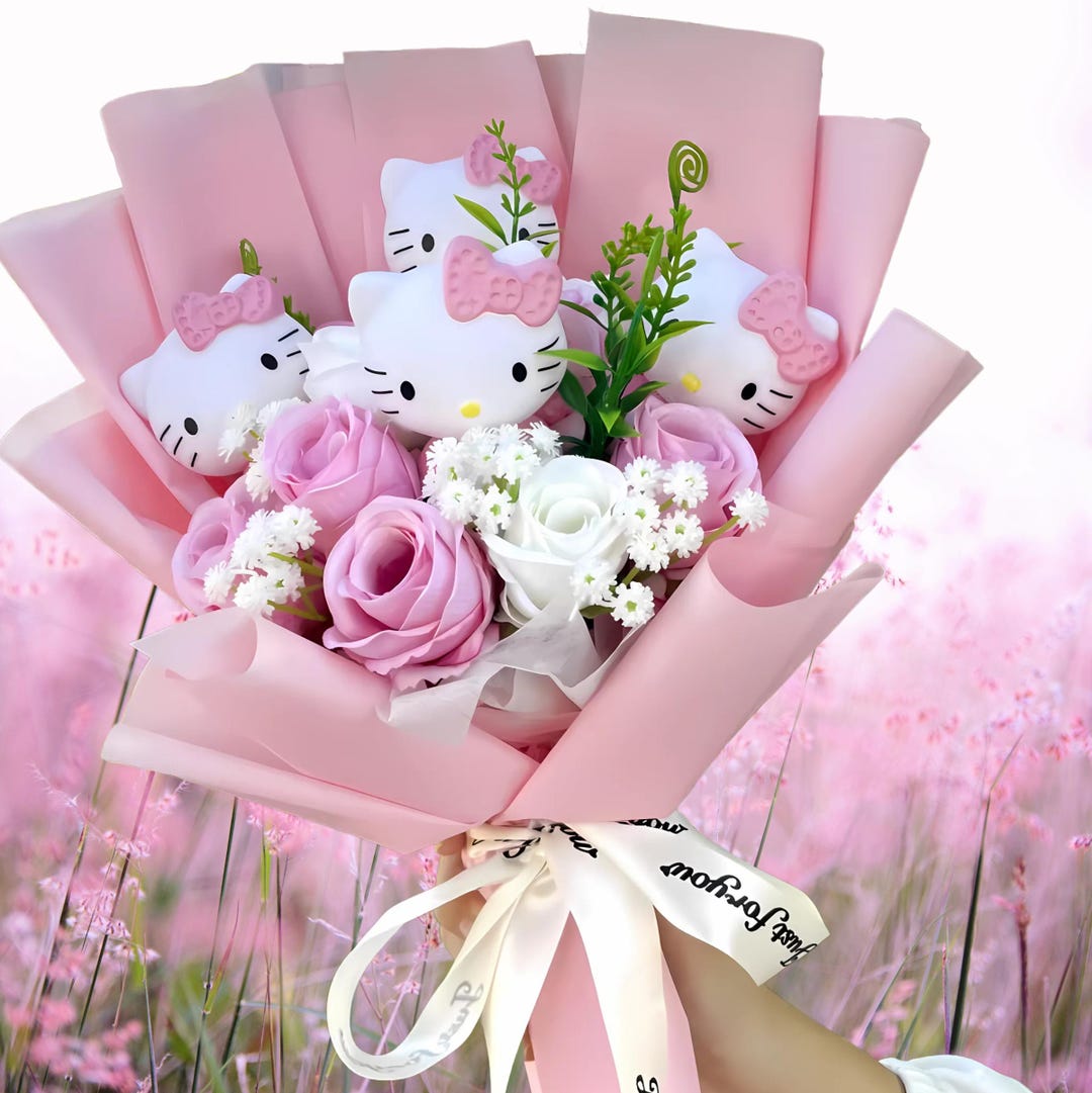 Hello Kitty Bouquet: Artificial Flower Arrangement, Birthday Gift - Etsy