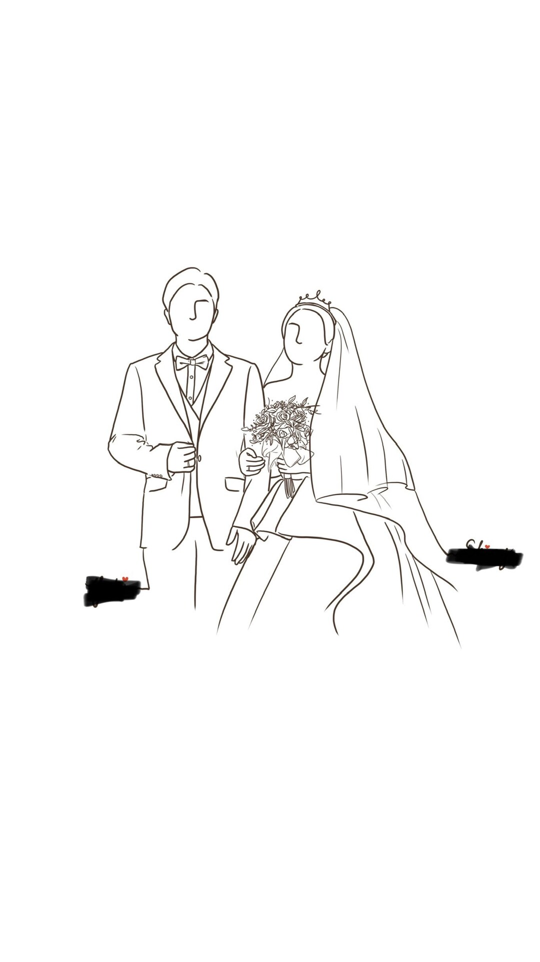 Customize Family Photo Line Drawing Art (2 People, 1 Person With 2pets ...