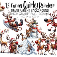15 JPG Quirky Christmas Reindeer Clipart Bundle Watercolor Funny ...