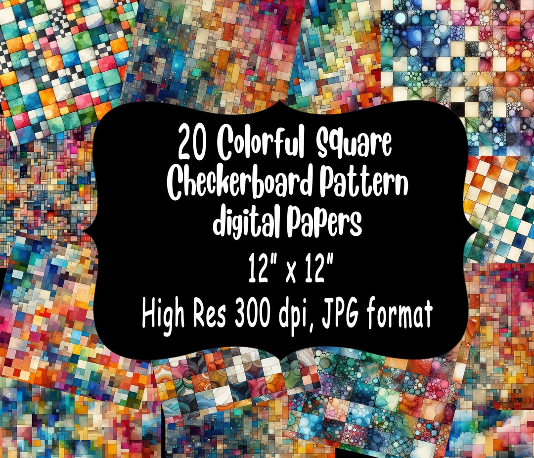 20 Colorful Checkerboard Papers, Alcohol Ink & Watercolor, 12x12 ...