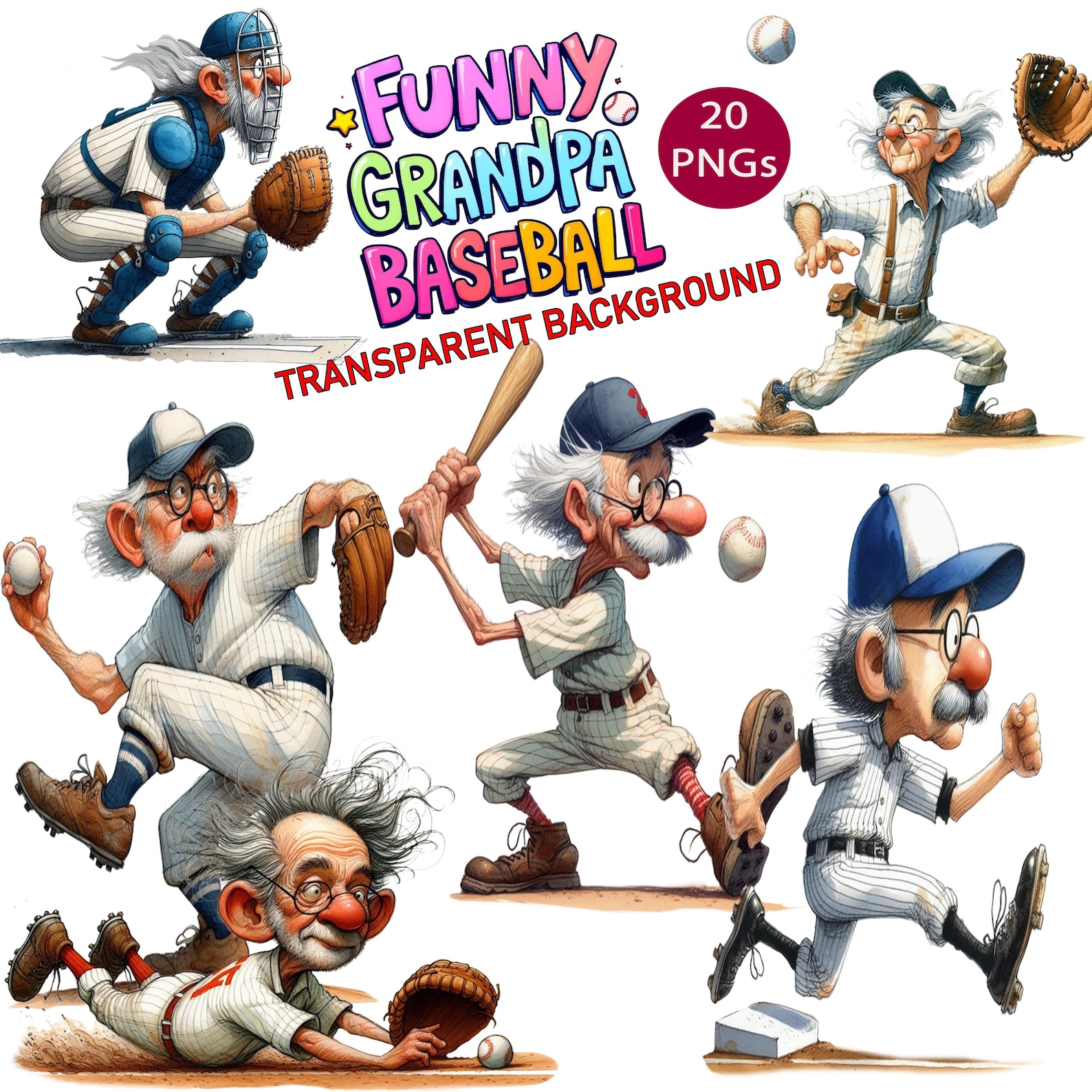 Funny Grandpa Baseball PNG Clipart: 20 Old Man Graphics Transparent ...