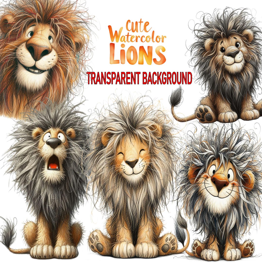 18 PNG Cute Watercolor Lions Clip Art Transparent Background High ...